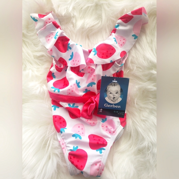 Gerber | Swim | Nwt Gerber Girls Onepiece Swimsuit Pink Strawberry 69 ...